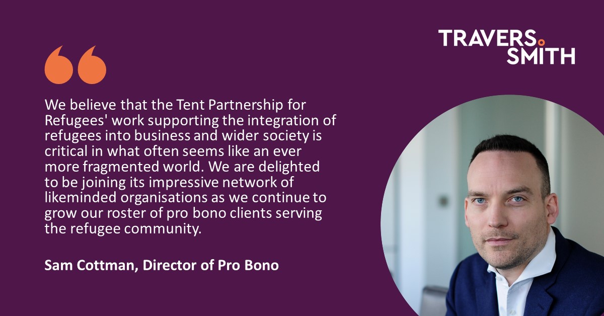 Travers Smith joins the Tent Partnership for Refugees