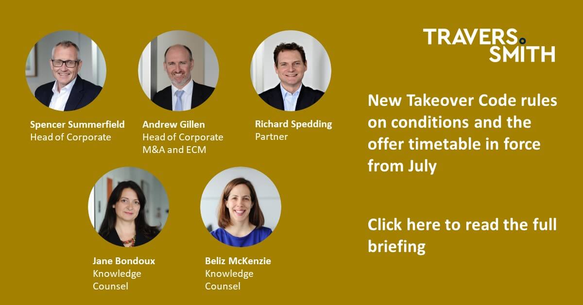 New Takeover Code rules on conditions and the offer timetable in force ...